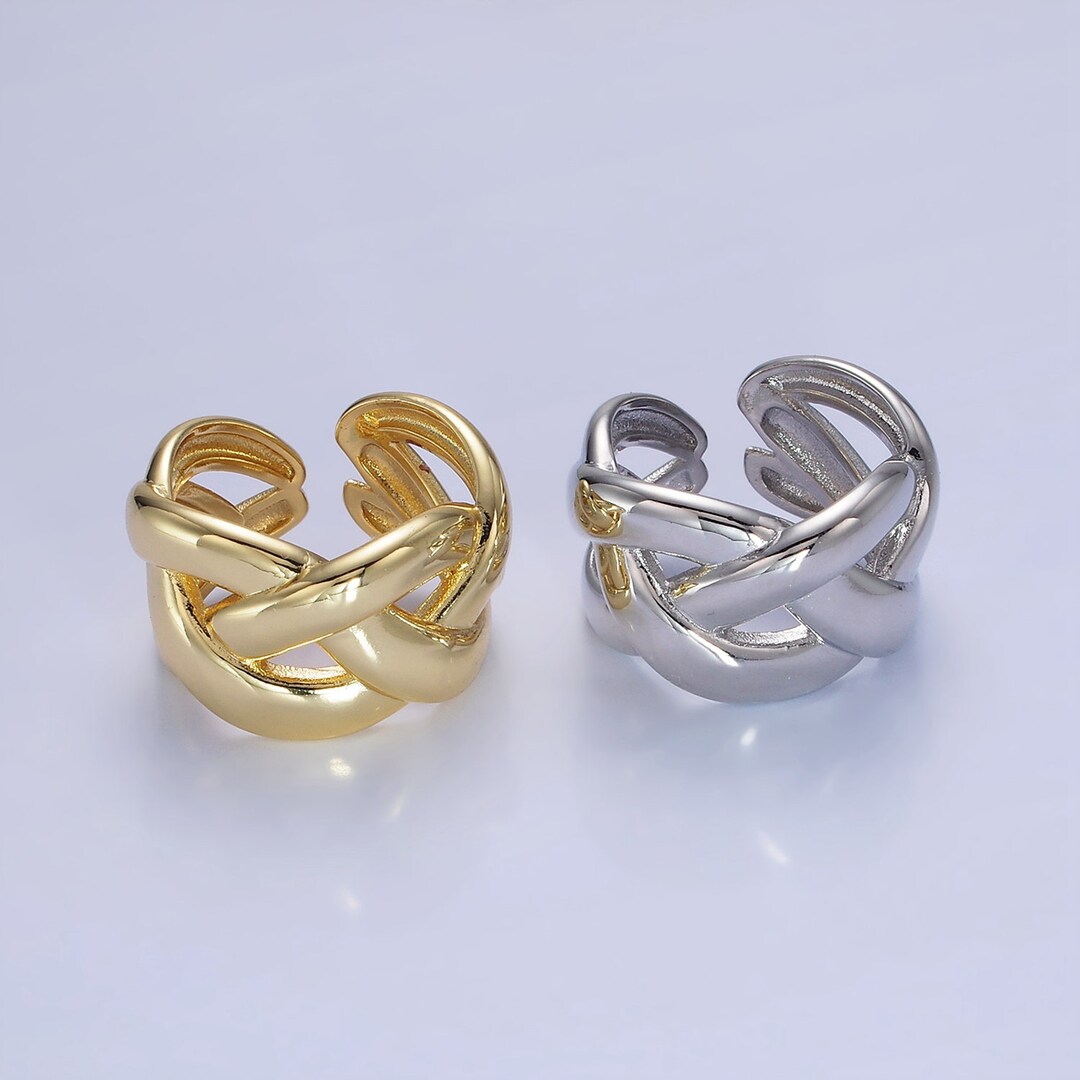 Braided Weave Ring, Thick Crossing Bands Design, Gold or Silver, Large ...