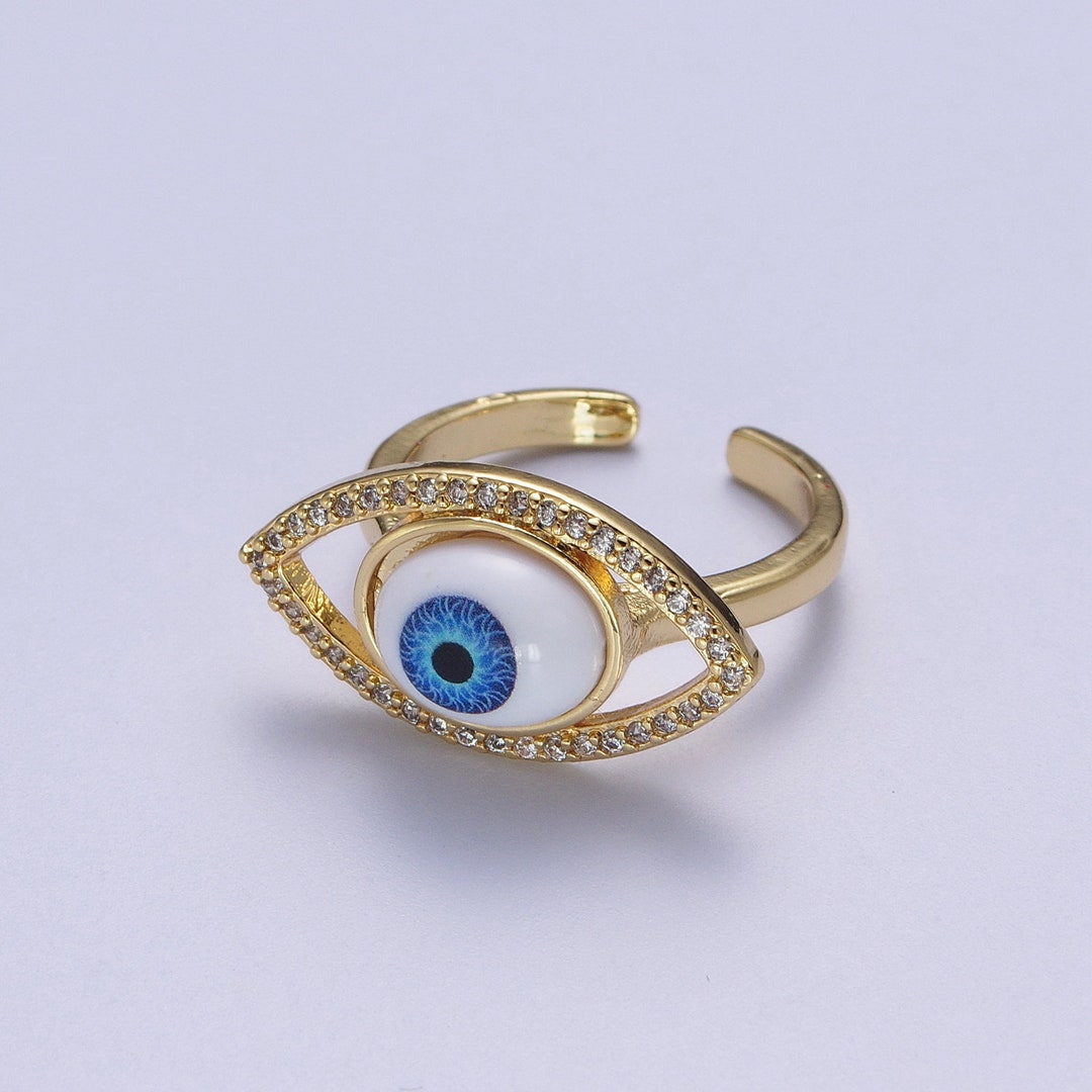 Creepy Realistic 3D Eyeball Design Stack Ring, Blue and White Enamel ...
