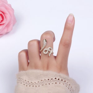 Large Snake Ring With Green Eyes, Micro Pave CZ Cubic Zirconia, Open ...