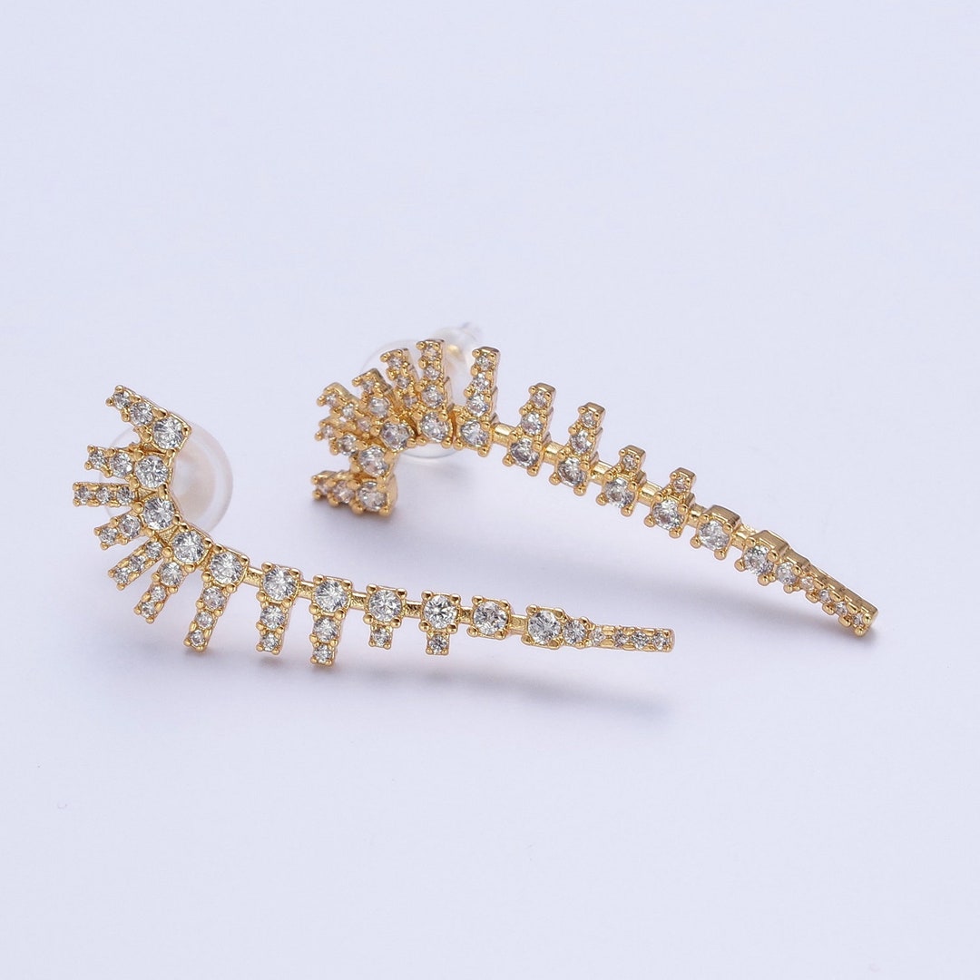 Modern Spike Curve Design Stud Earrings Clear Micro Pave CZ - Etsy