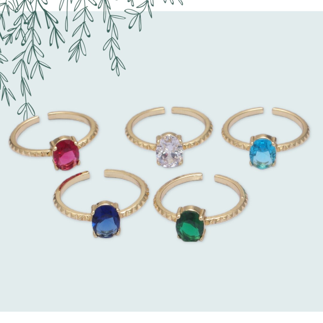 Colored CZ Cubic Zirconia Oval Cocktail Ring Blue, Fuchsia, Green, Aqua ...