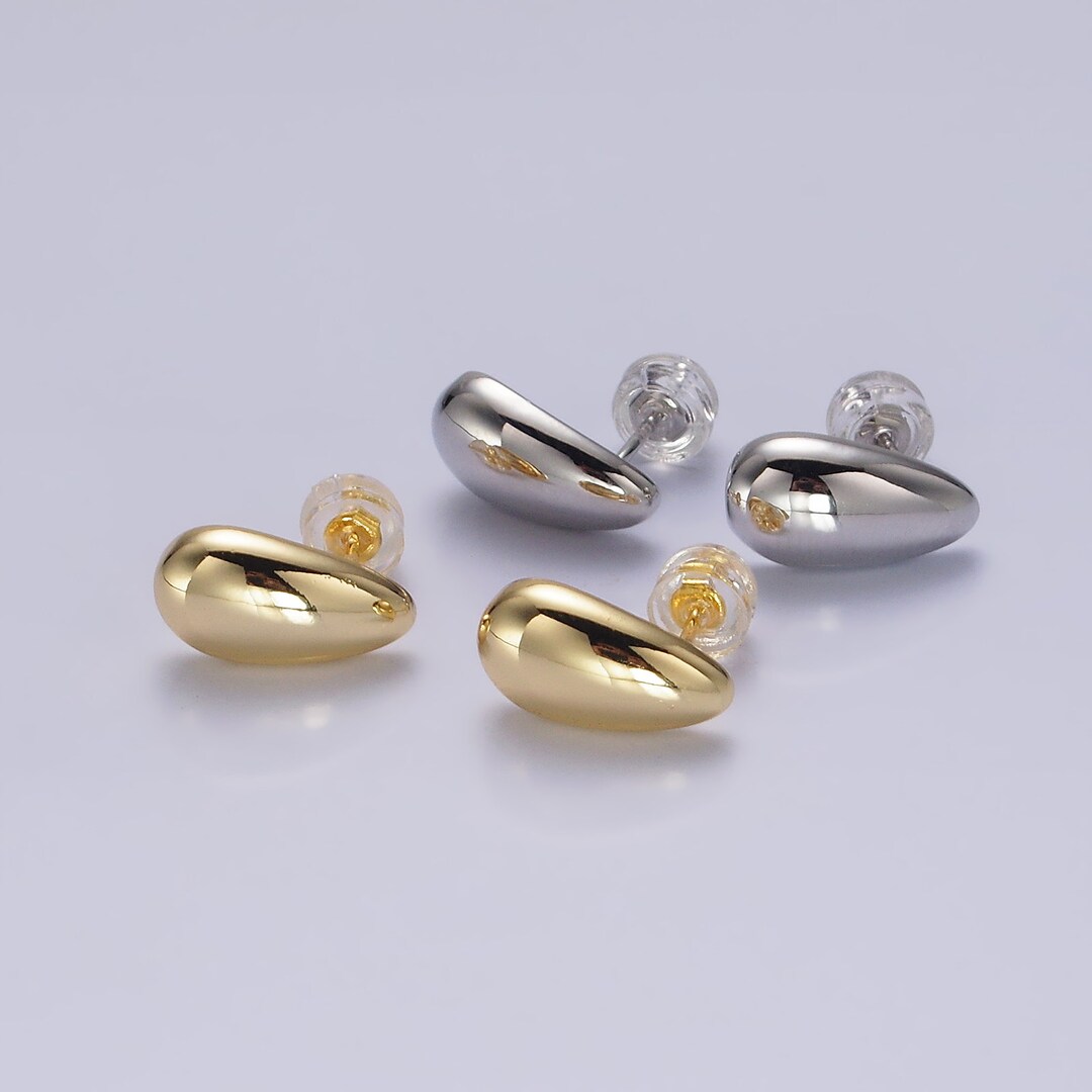 Teardrop Shaped Dome Stud Earrings, Gold or Silver, Dainty Minimalistic ...