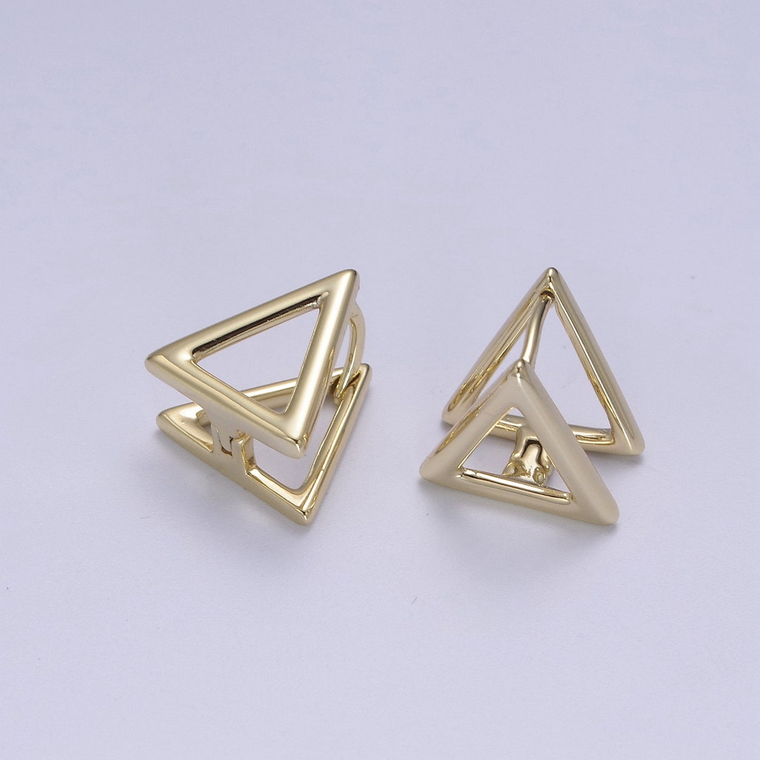 Triangular Prism Clip Hoop Earrings, 14K Gold Filled Modern Geometric ...
