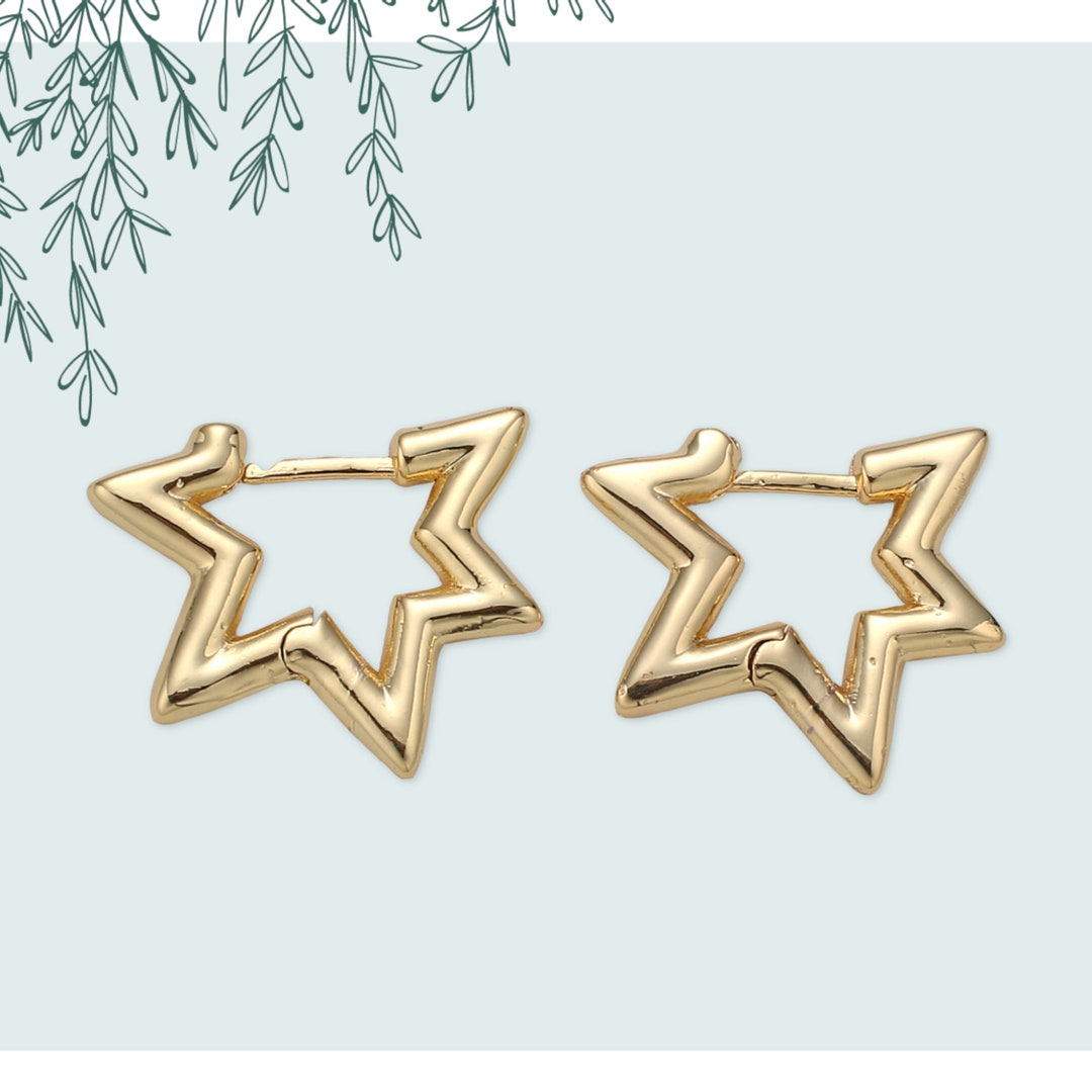 Star Design Hoop Earrings, Chunky 14K Gold Filled Earrings, 1 Pair ...