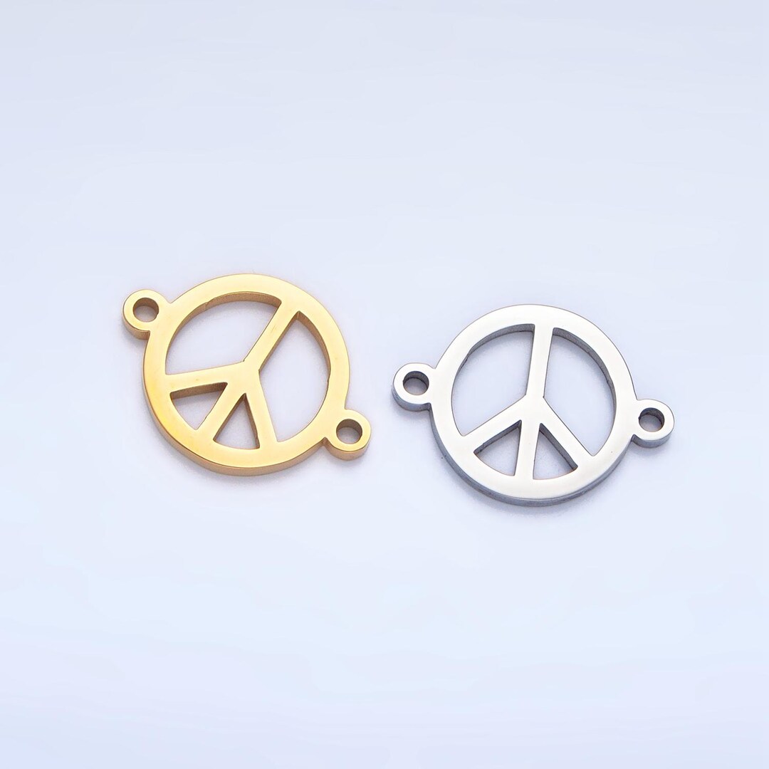 Peace Sign Connector Gold or Silver Tone Stainless Steel Minimalistic ...