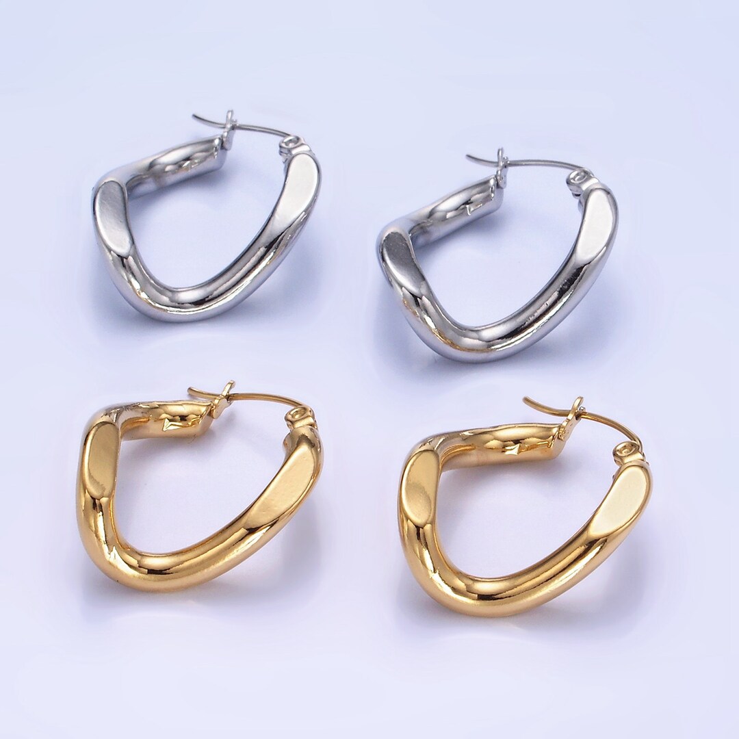 Abstract Twist Design Hoop Earrings, Latch Back Fastening, Modern 14K ...