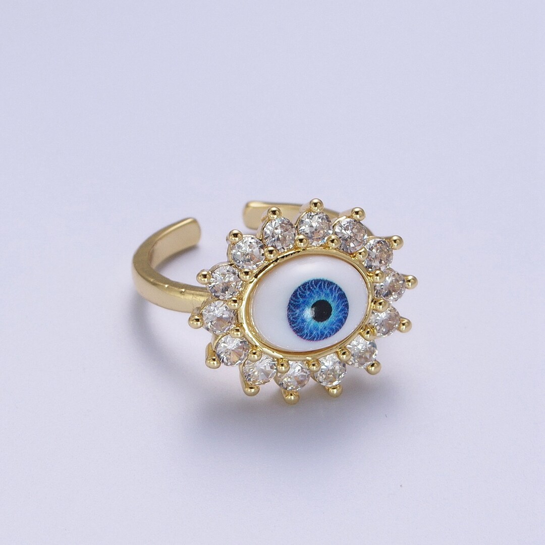 Creepy Realistic 3D Eyeball Design Stack Ring, Blue and White Enamel ...