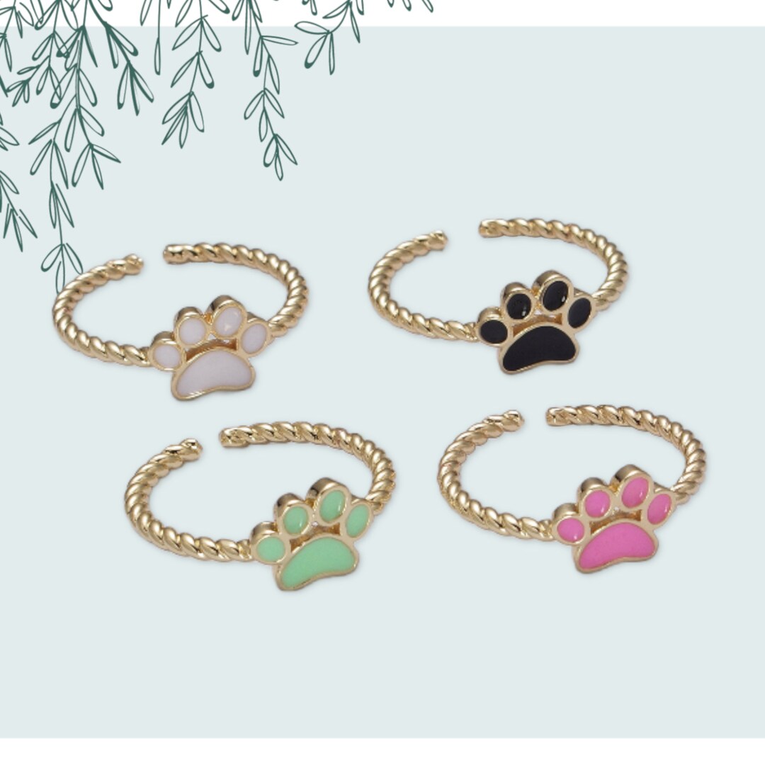 Pet Paw Print Design Stack Ring, Pastel Colored Enamel Black, White ...