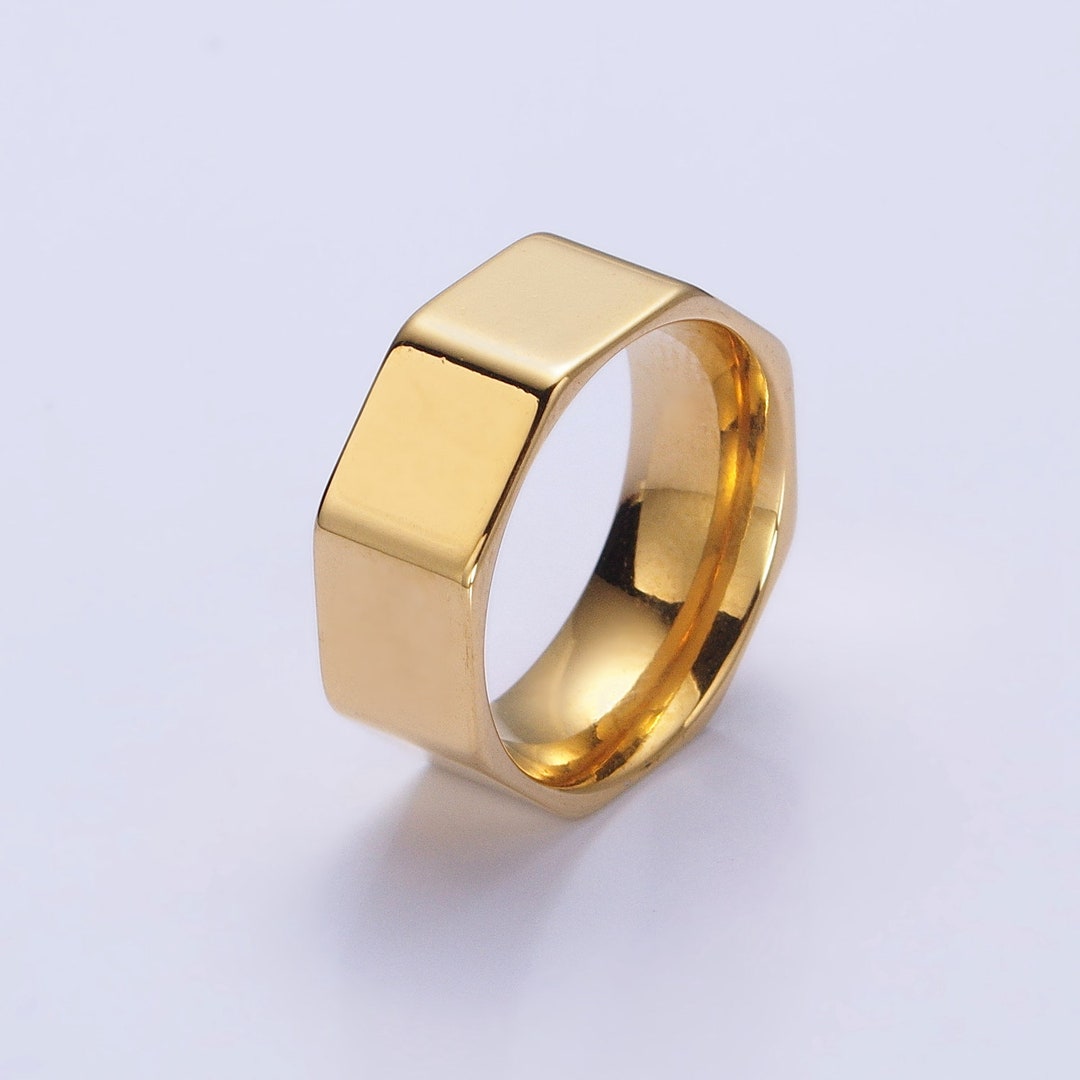 Rounded Octagon Design Ring, Thick Geometric 24K Gold or Silver Tone ...