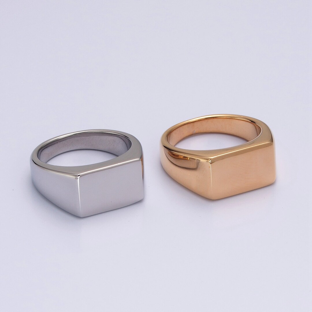 Flat Rectangular Signet Ring, Gold or Silver, Stainless Steel ...