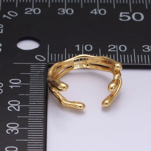 Molten Drip Design Stack Ring, Triple Band Open Adjustable 14K Gold Filled Abstract Wraparound ...