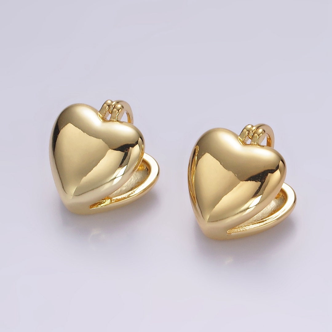 Gold Heart Clamp Design Hoop Earrings, Latch Back, Modern 14K Gold ...