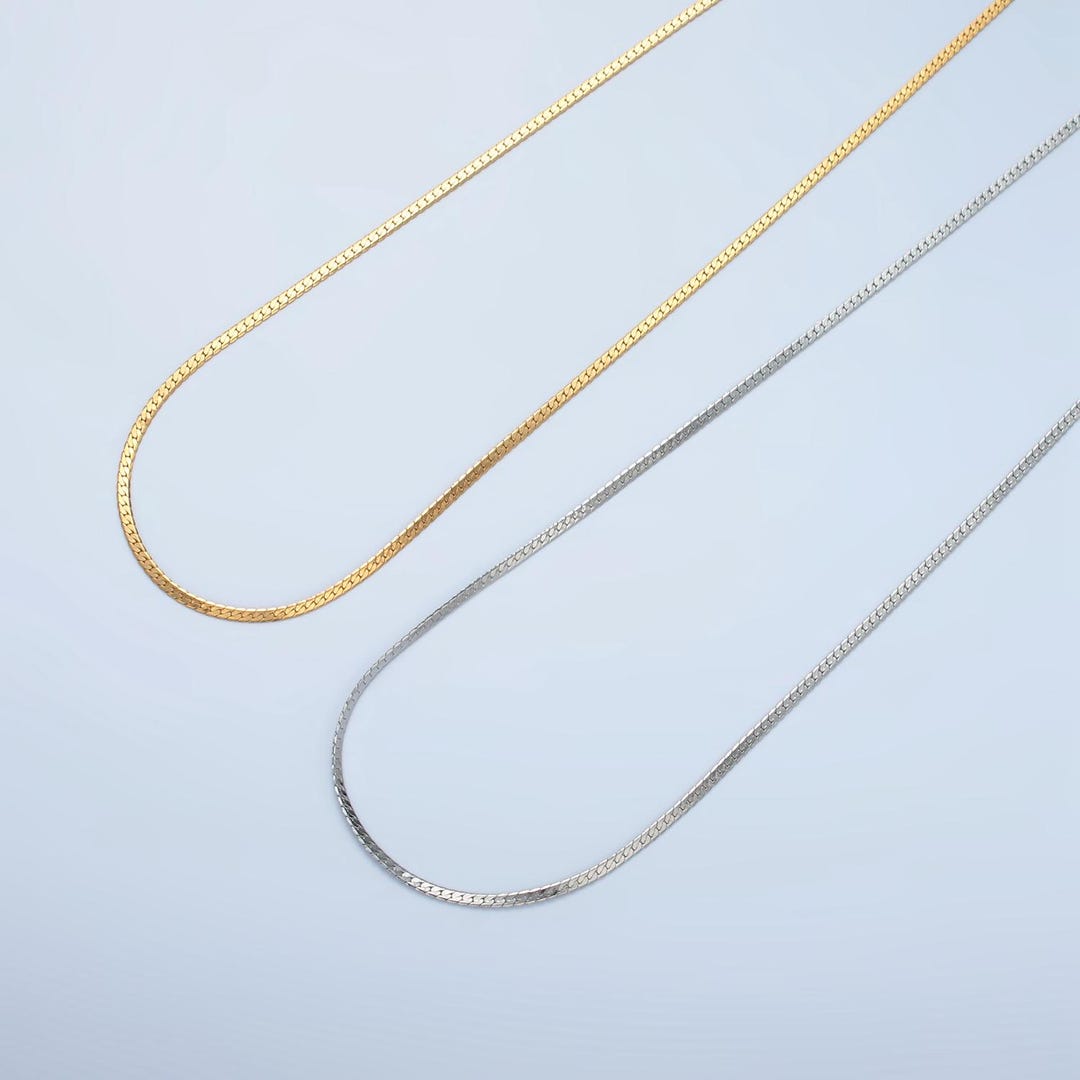 Gold or Silver Tone Stainless Steel Herringbone Chain, Dainty Thin ...