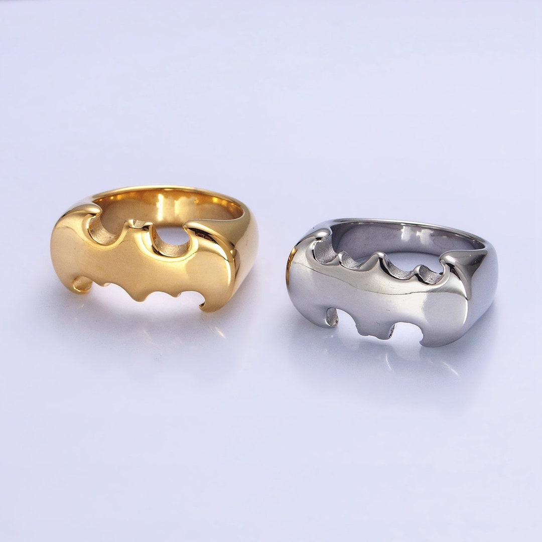 Bat Design Signet Ring, Gold or Silver, Stainless Steel Minimalist ...