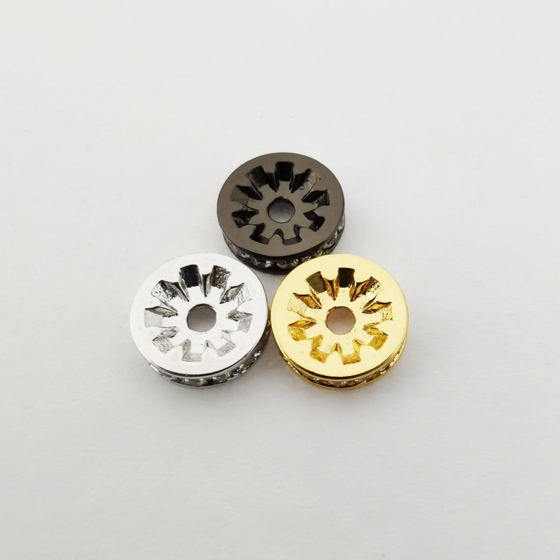 1pc 10x10mm Metal Wheel Bead with Micro Pave Cubic Zirconia | Etsy