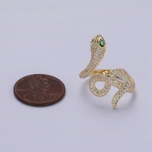 Large Snake Ring With Green Eyes, Micro Pave CZ Cubic Zirconia, Open ...