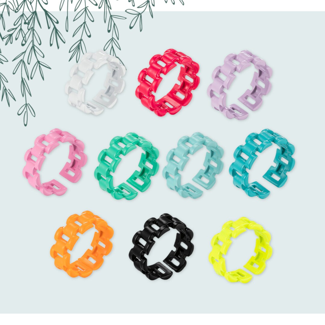 Watch Chain Design Neon Colored Enamel Stack Ring, Rectangular Chunky ...