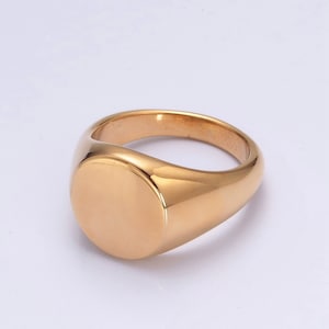 Flat Circle Signet Ring, Gold or Silver, Stainless Steel Minimalistic ...