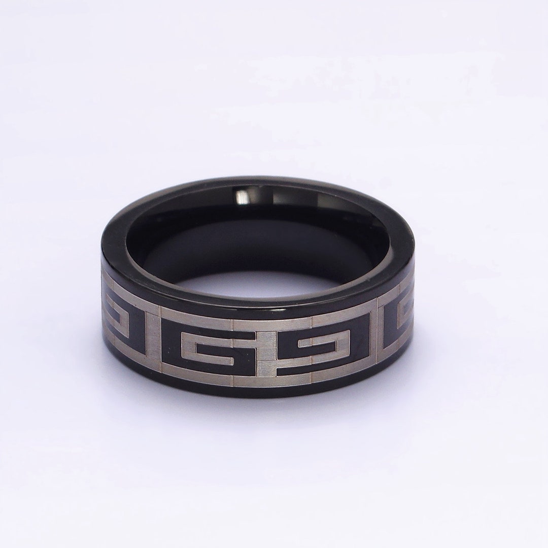 Mixed Metal Black and Silver Tone Stainless Steel Stack Ring With ...