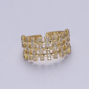 Weave Design Stack Ring With Micro Pave CZ Cubic Zirconia, Gold or ...