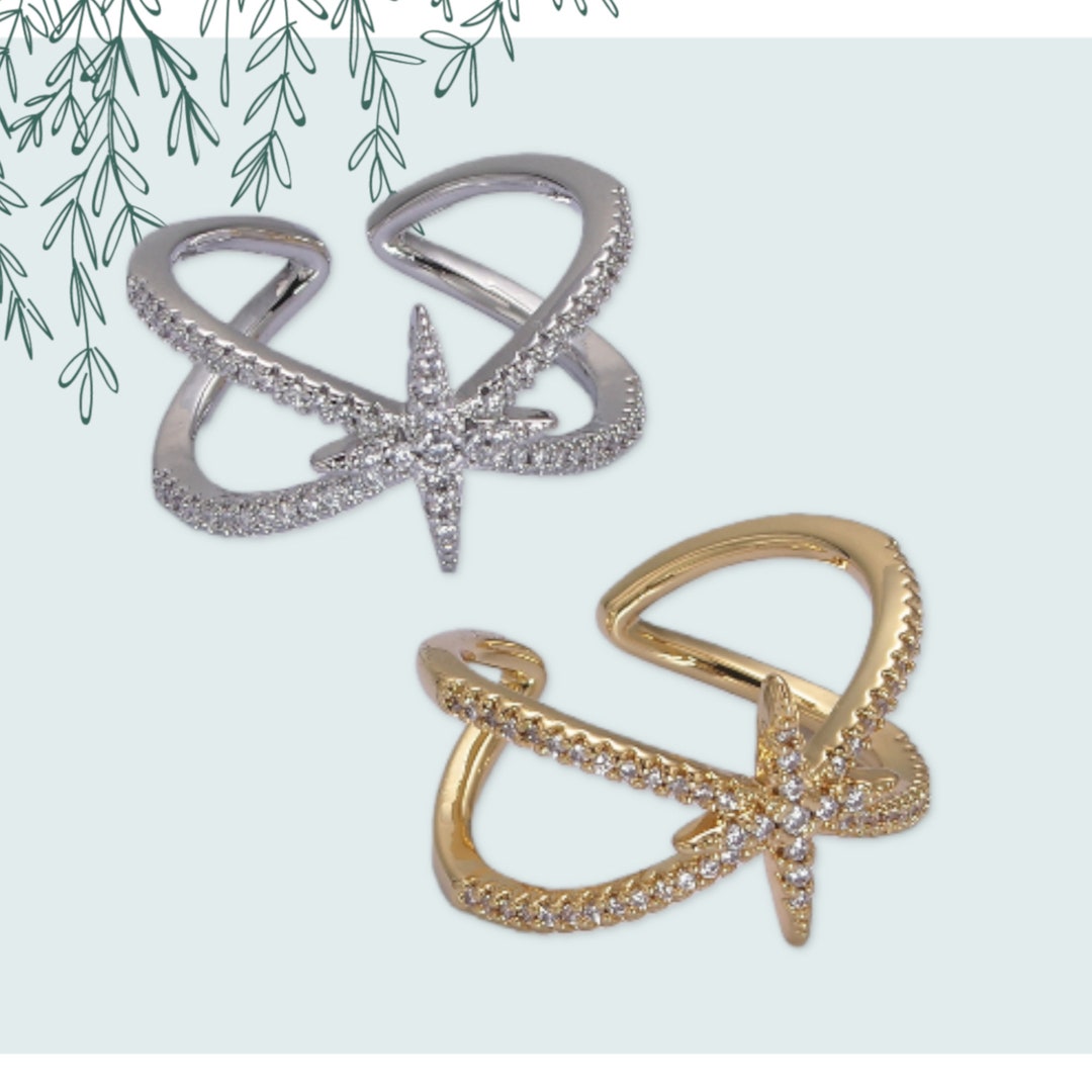 North Star Crossing Bands Design Stack Ring Gold or Silver Micro Pave ...