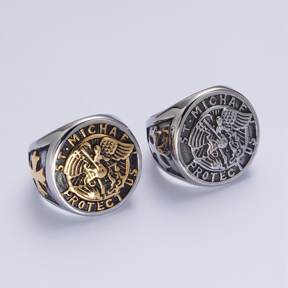 Religious st. Michael Protect Us Signet Ring - Etsy