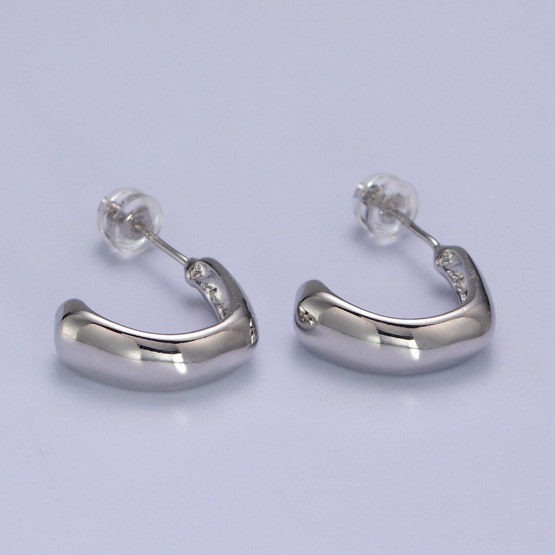 Angular Geometric Open Hoop Silver Stud Earrings, Modern Minimalistic ...