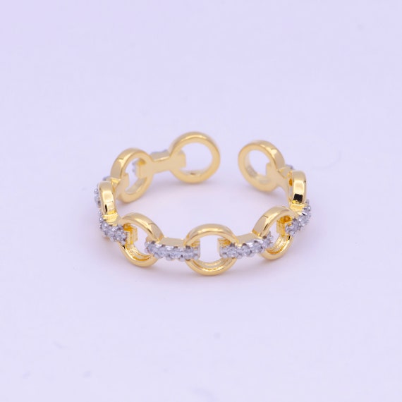 Rolo Chain Link Design Stack Ring With Clear Micro Pave CZ - Etsy