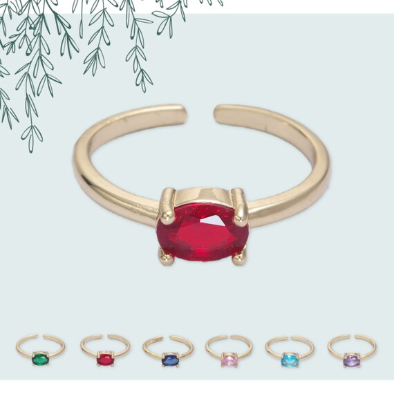 Colored CZ Cubic Zirconia Oval Cocktail Ring Red Blue - Etsy