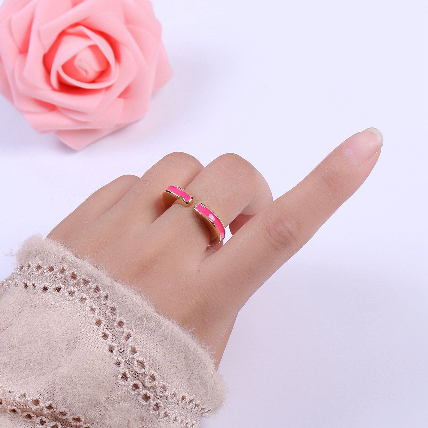 Heart Shaped Stack Ring Pastel Color Enamel Baby Blue - Etsy