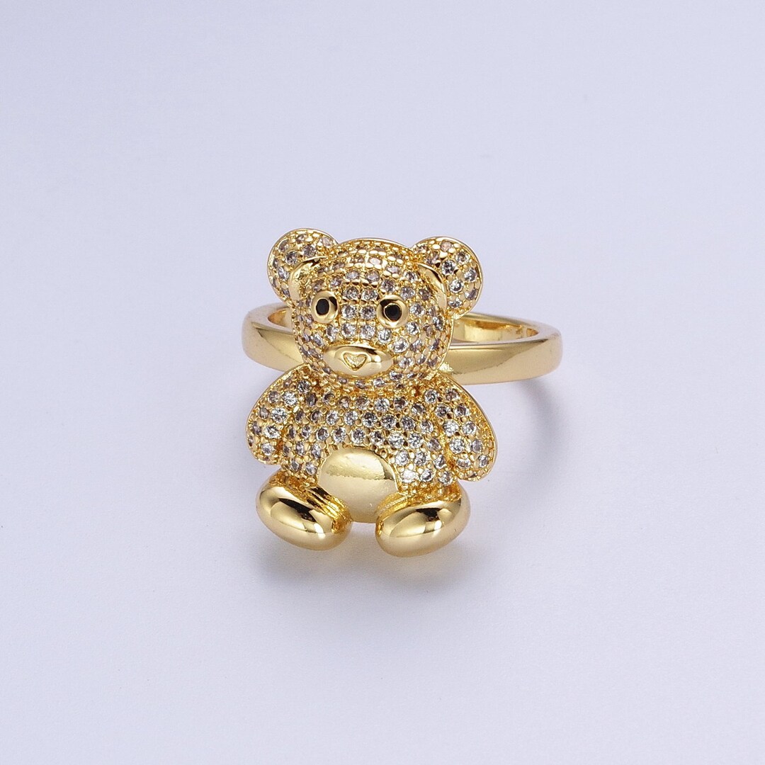 3D Teddy Bear Design Stack Ring With Micro Pave CZ Cubic Zirconia, Open ...