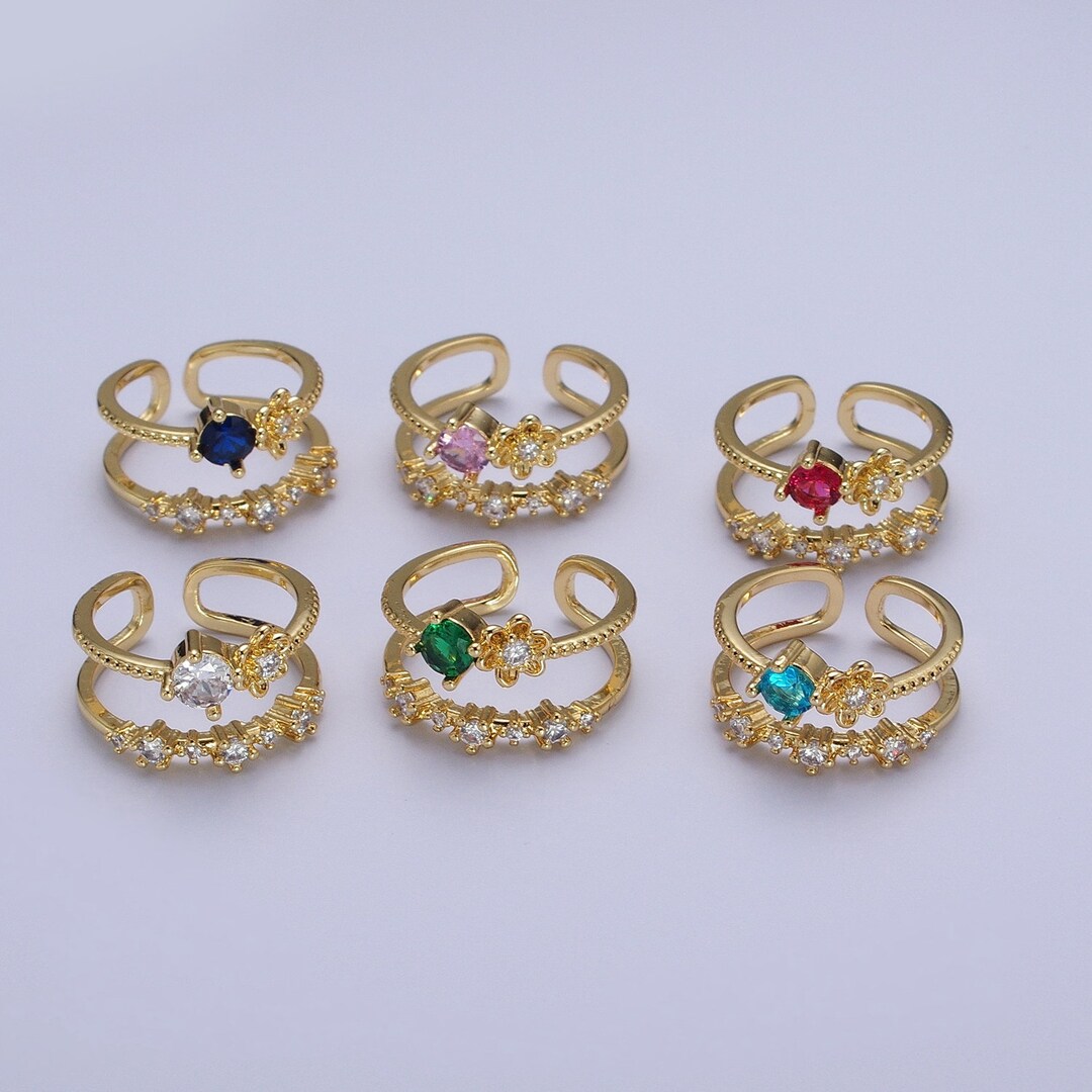 Colored Gemstone Stack Ring, CZ Cubic Zirconia Clear, Blue, Pink, Green ...