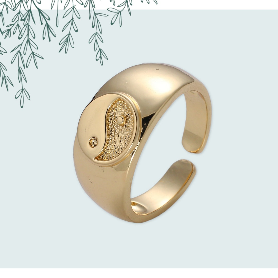 Yin and Yang Symbol Design Signet Stack Ring, Textured Thick Chunky ...