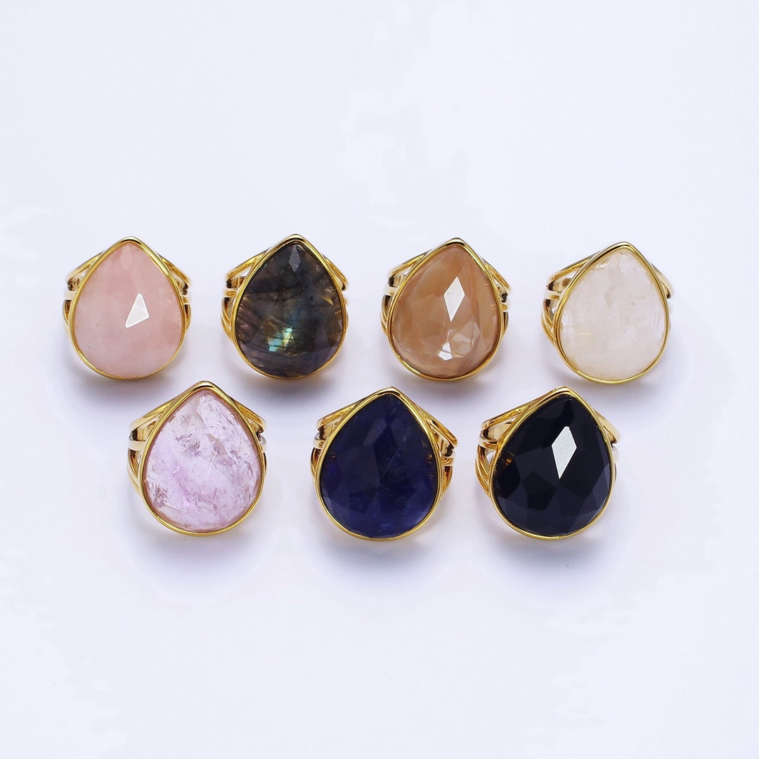 Teardrop Gemstone Ring Rose Quartz, Amethyst, Onyx, Sunstone ...