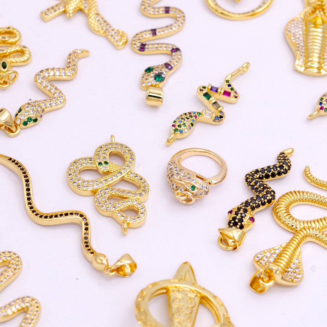 Random Mix Gold Snake Charm Dainty Serpent Charms With CZ Stone for ...