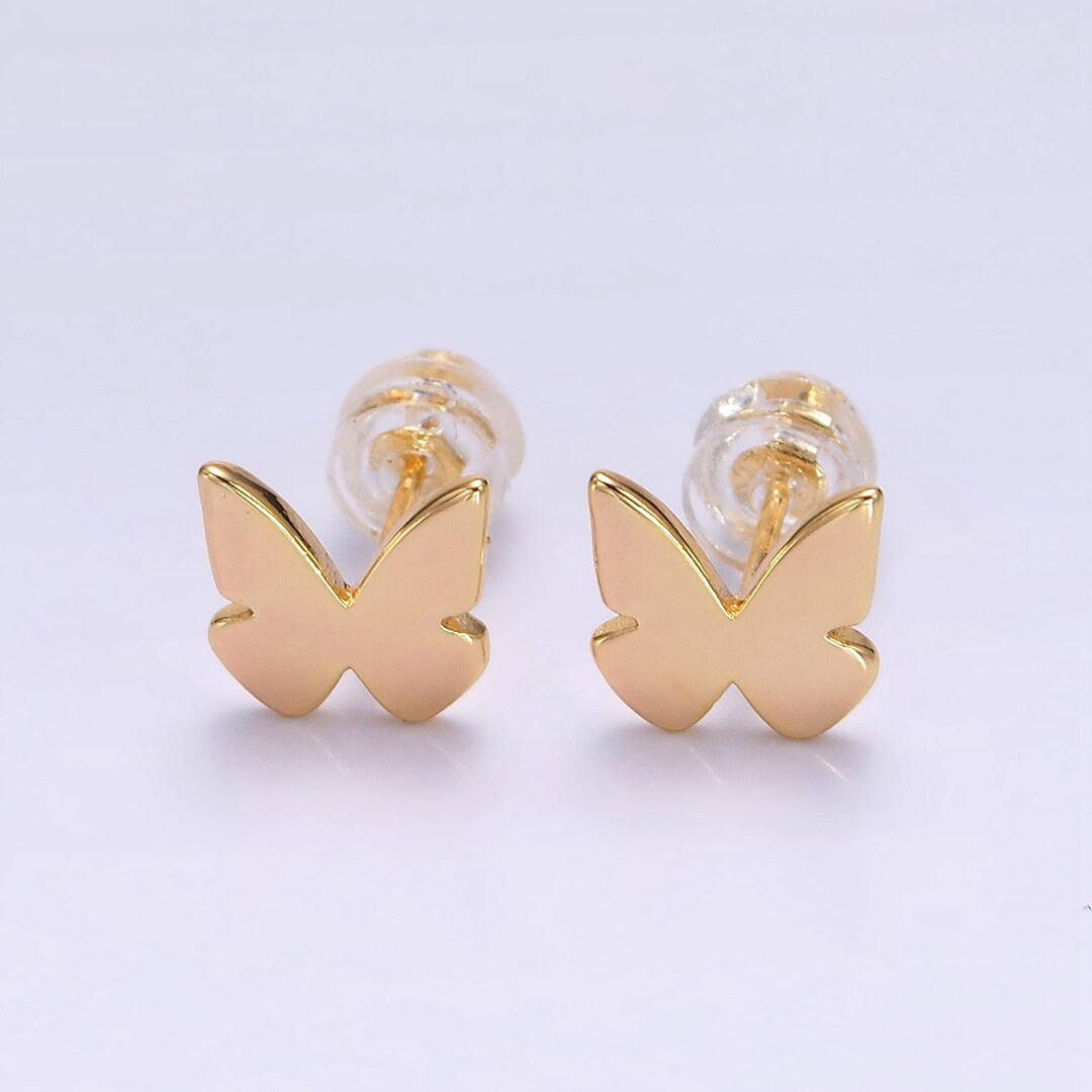 Butterfly Design Stud Earrings, Dainty Minimalistic 16K Gold Filled Jewelry Supply for Women, 1 ...