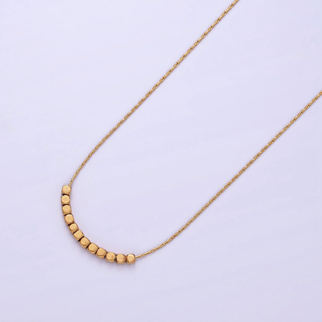 Cube Beaded Cable Chain Necklace for DIY Jewelry Making, Gold Tone ...