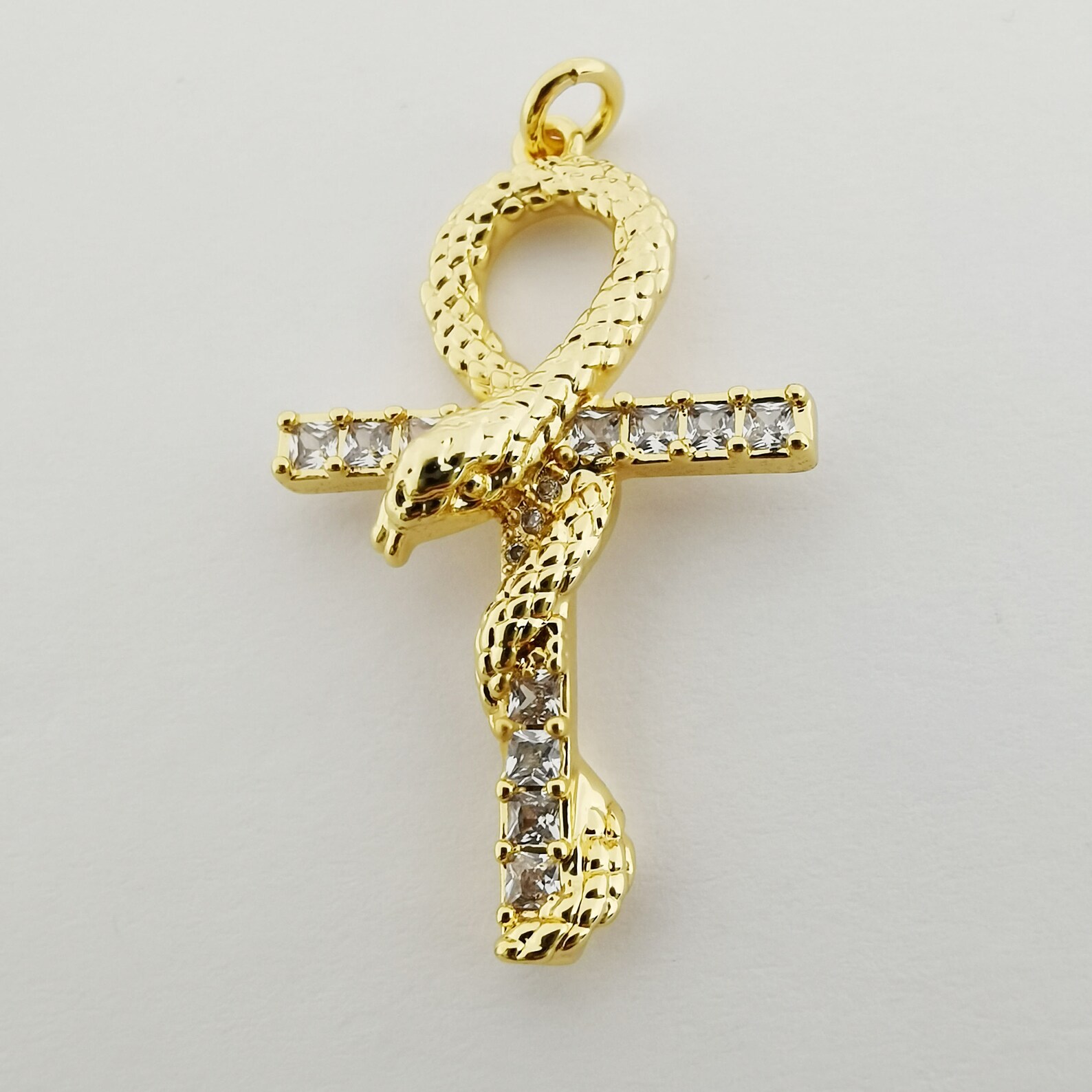 1pc 35x22mm Wholesale Metal Gold Snake Ankh Cross Charm With - Etsy