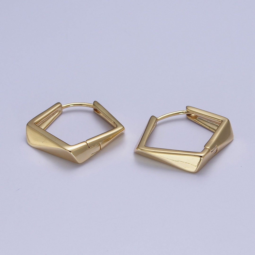 Angular Pentagon Design Hoop Earrings, Modern Geometric Gold Plated ...