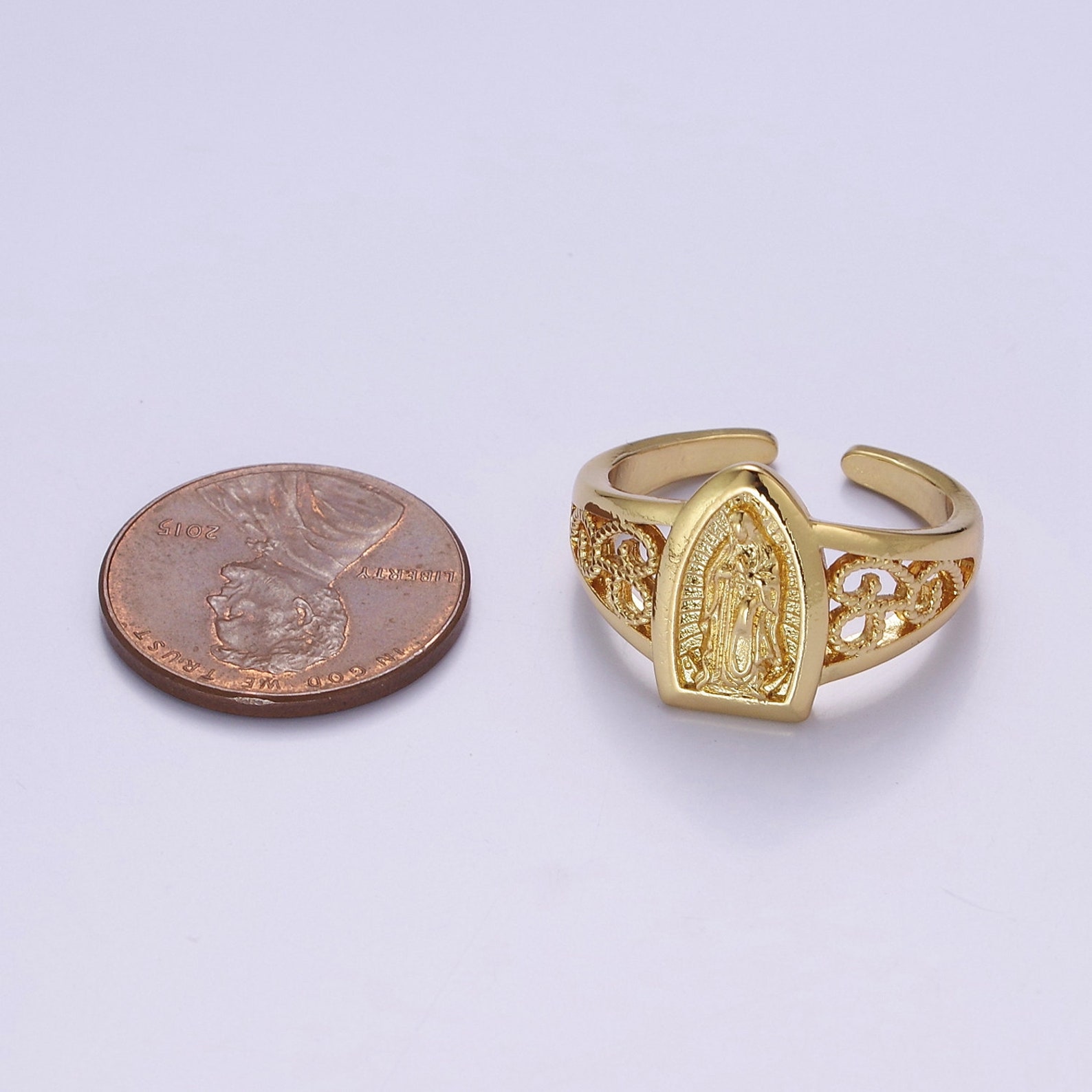 Virgin Mary Design Stack Ring Open Adjustable 24K Gold Filled - Etsy