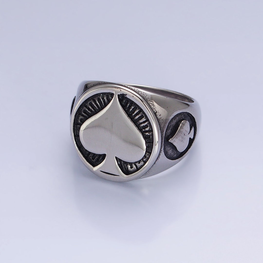 Spades Design Signet Ring, Gold or Silver, 3D Stainless Steel Card ...