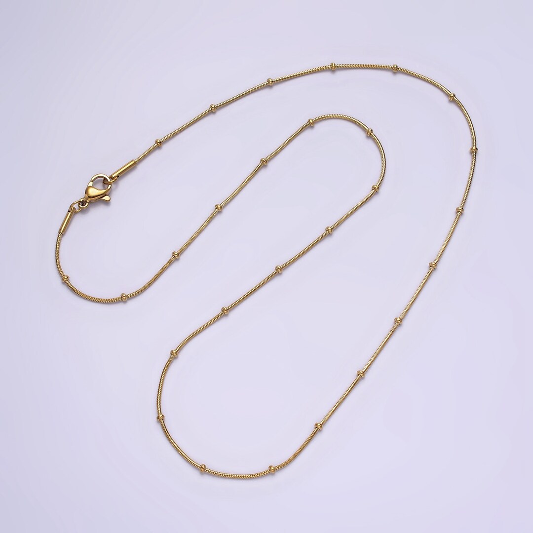 14K Gold Tone Stainless Steel Satellite Beads Snake Chain, Dainty ...