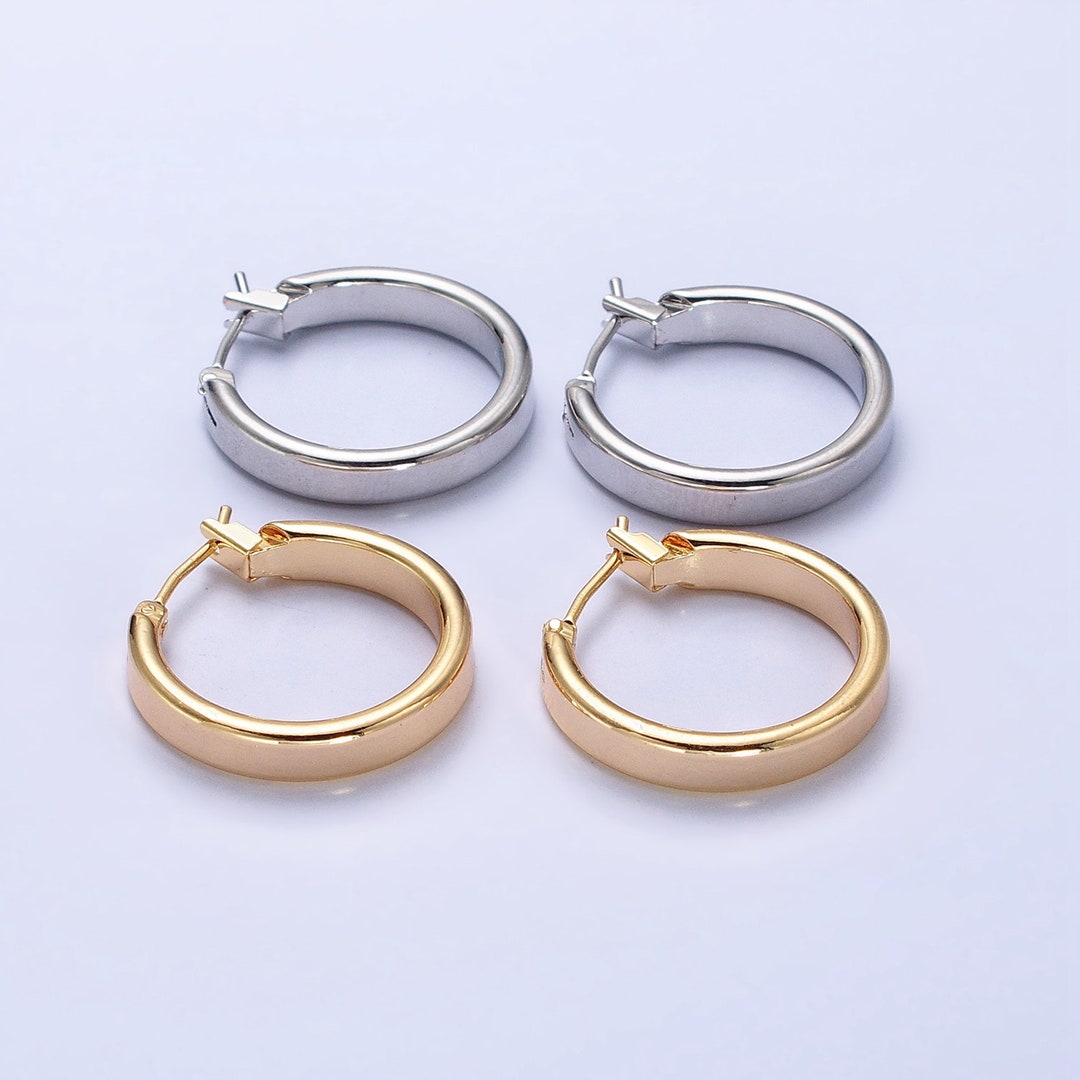 Wide Flat Ribbon Design Hoop Earrings, Gold or Silver, Latch Back ...