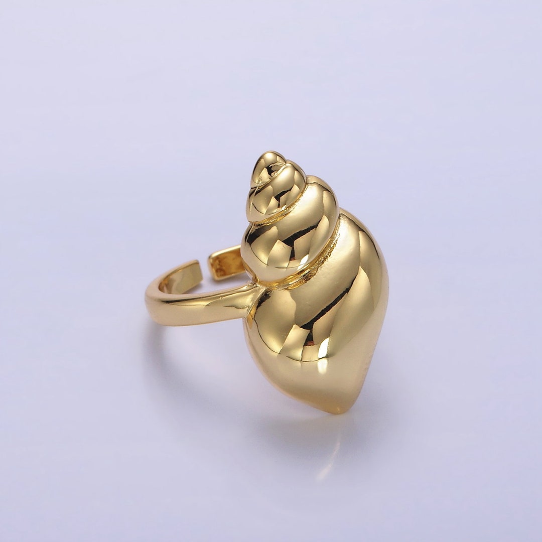 24K Gold Filled Seashell Design Ring, Beach Sea Shell Ring, Large Open ...