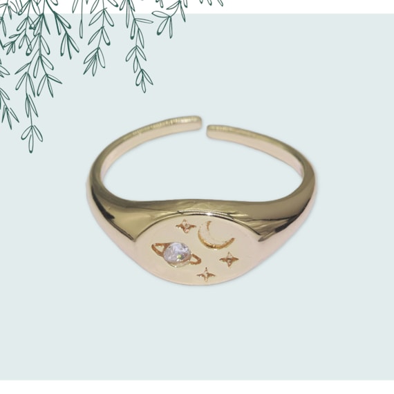 Space Design Signet Stack Ring With Cubic Zirconia Large Open - Etsy