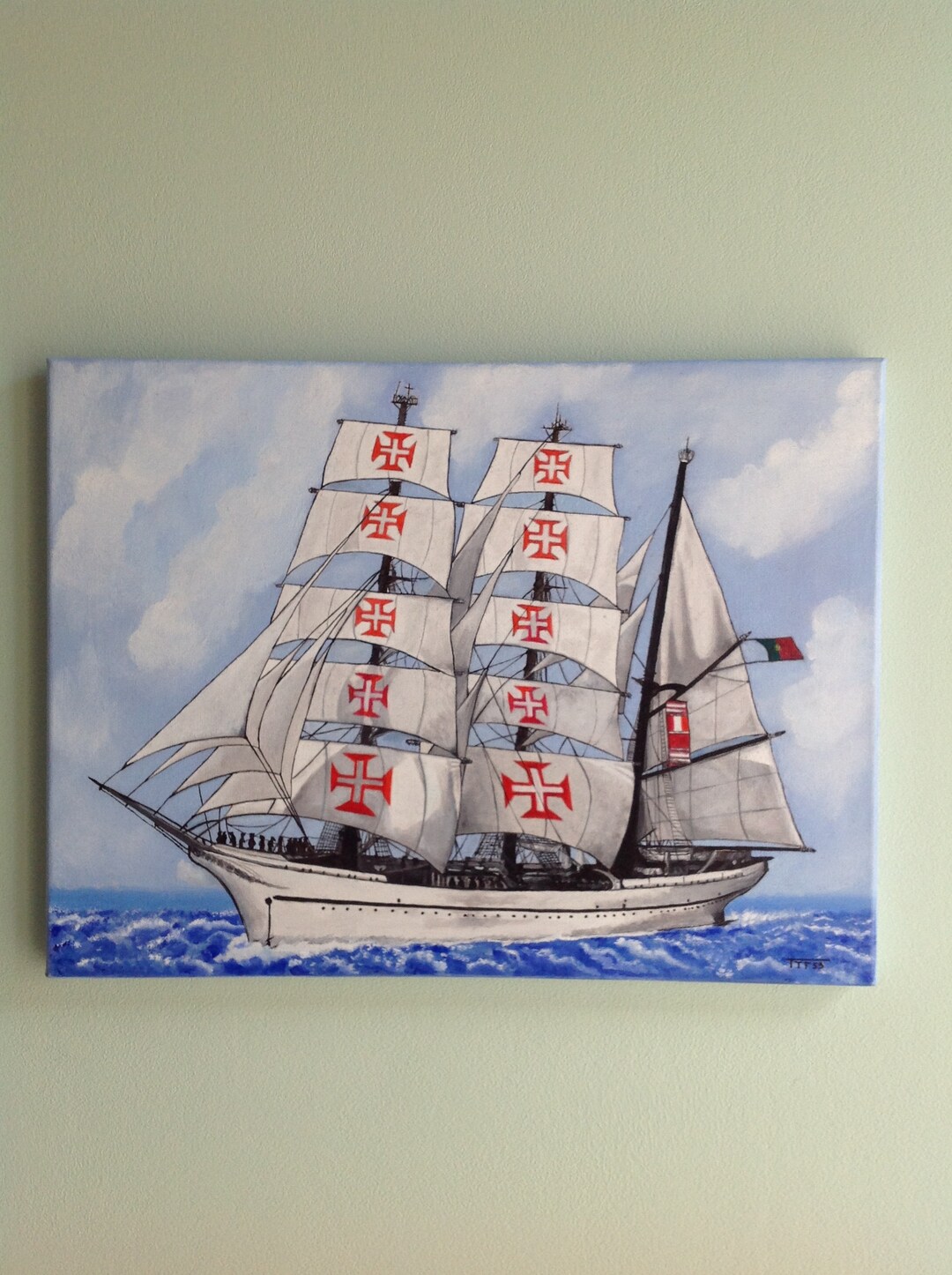 The Sagres II, Flagship of the National Navy of Portugal, Original Oil ...