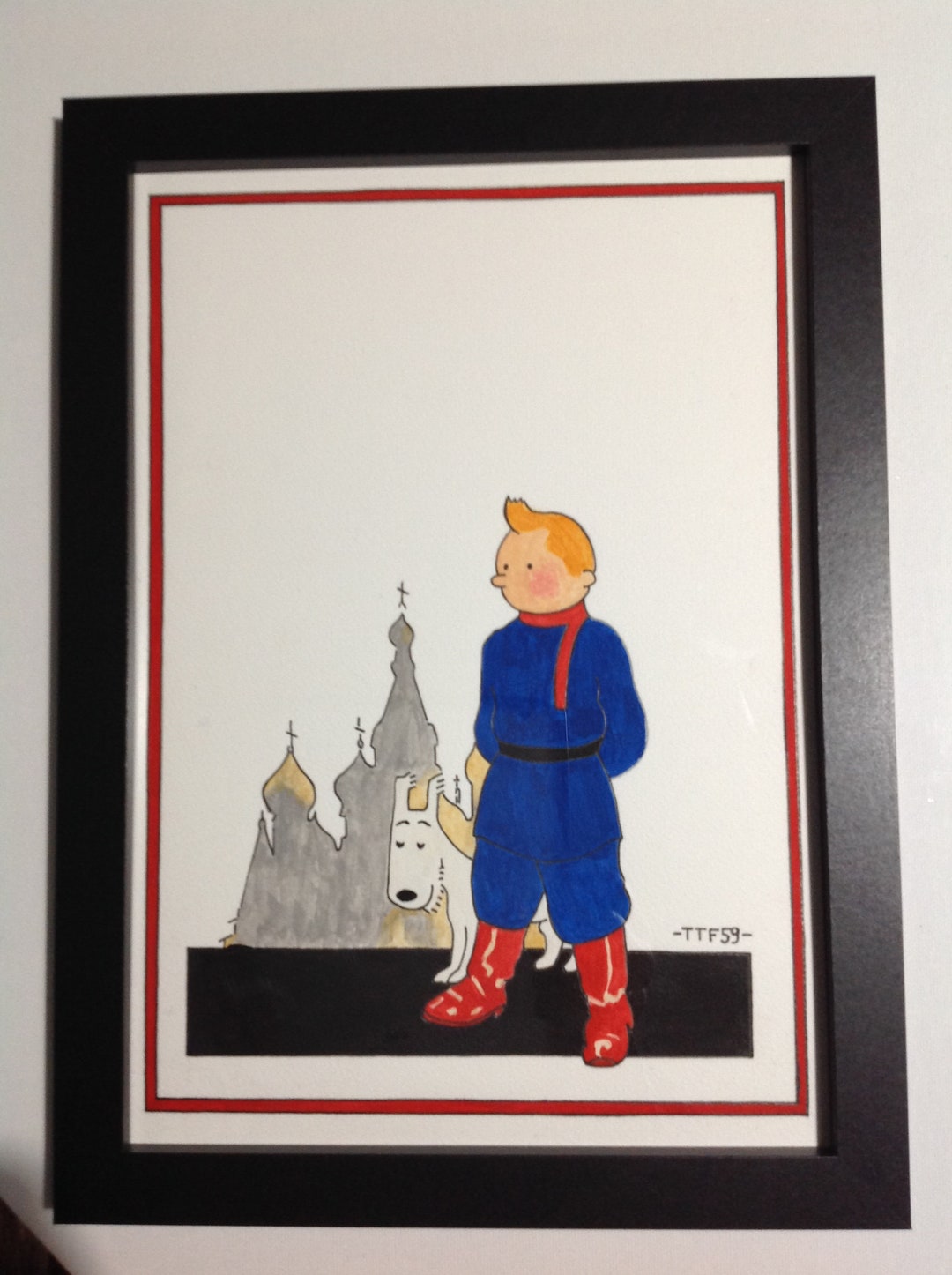 Tintin: Watercolor Painting, Black Frame, Comic Book Tintin in the Land ...