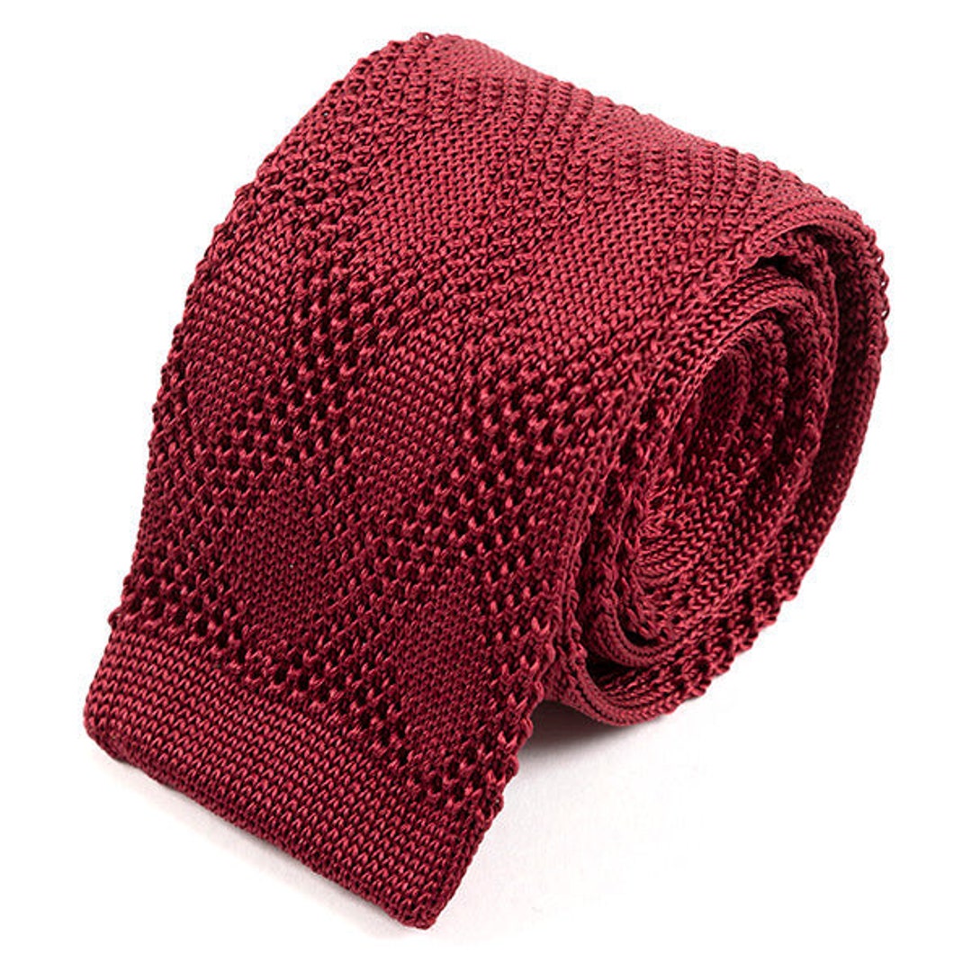 Atinu Dark Red Silk Knitted Tie 5.5cm - Etsy
