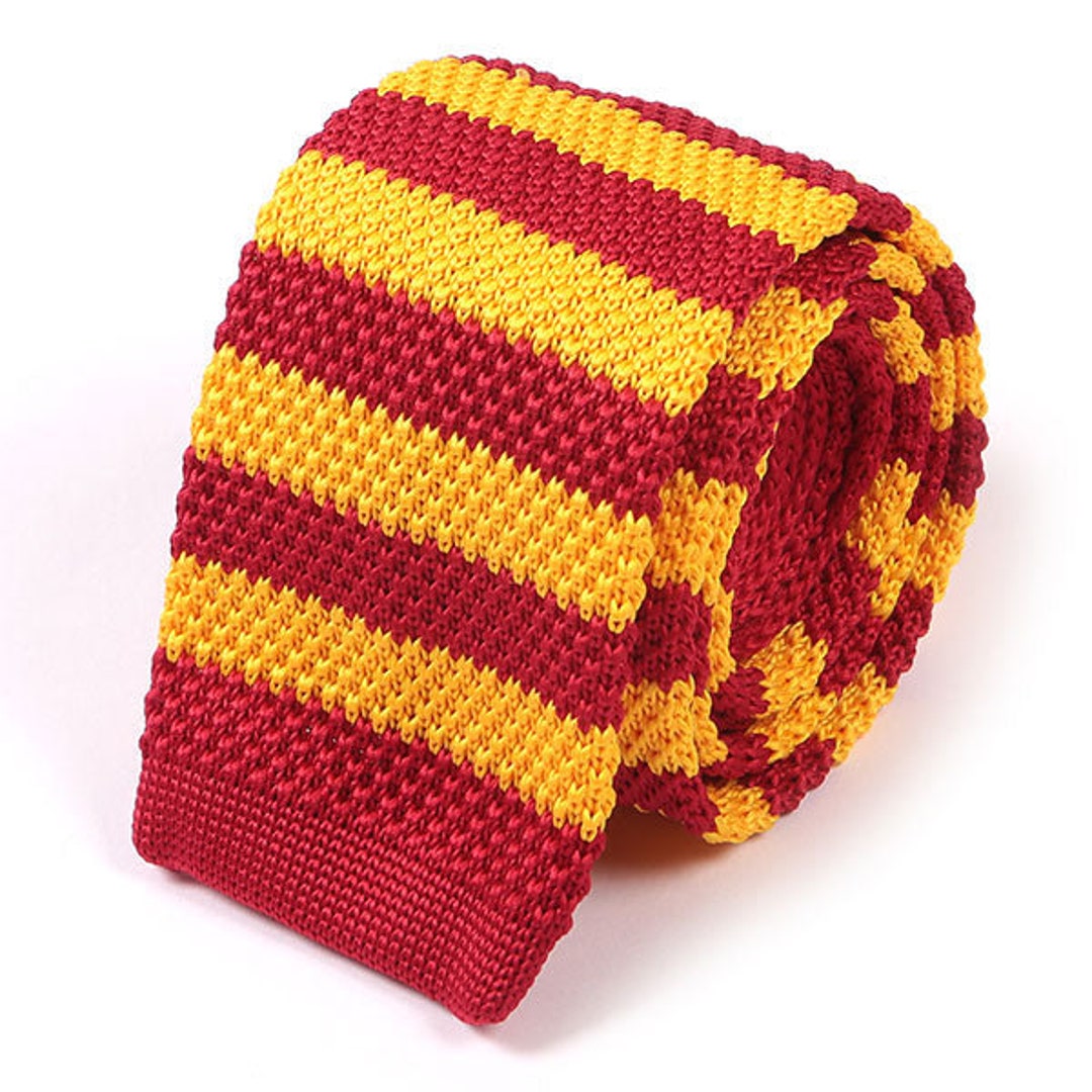 Red & Yellow Striped Knitted Tie - Etsy