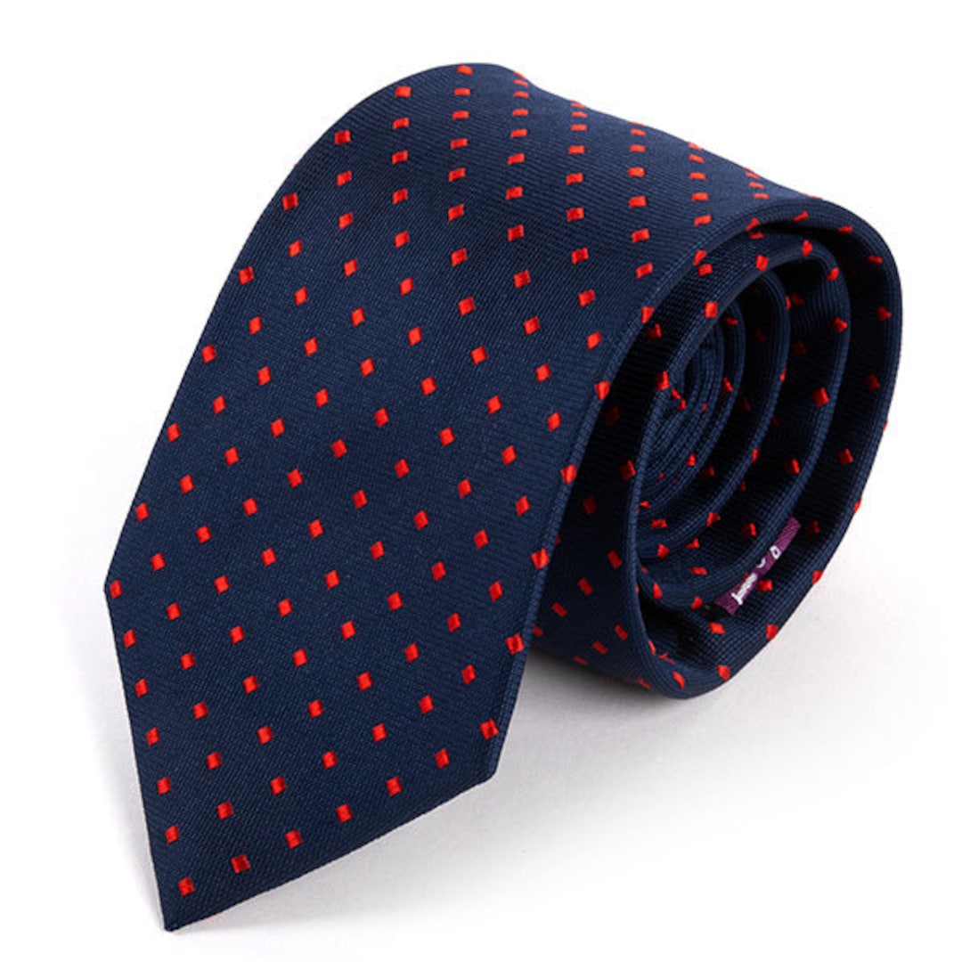 Navy Blue & Red Dot Silk Tie 7.5cm - Etsy